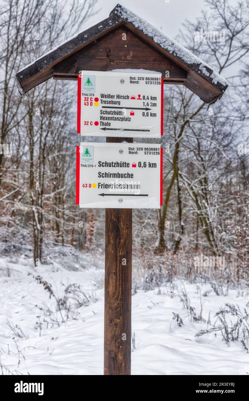Signs for hiking trails in the Harz Mountains Stock Photo - Alamy