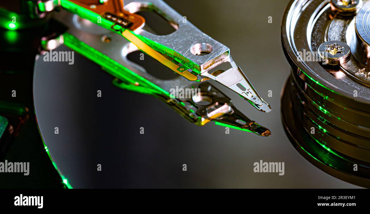 Macro Close up of inside of magnetic Hard Disc Drive Stock Photo - Alamy