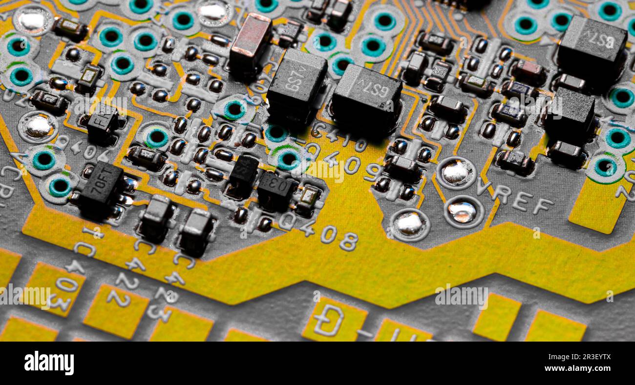 Macro Close up of printed wiring on PC circuit board Stock Photo - Alamy
