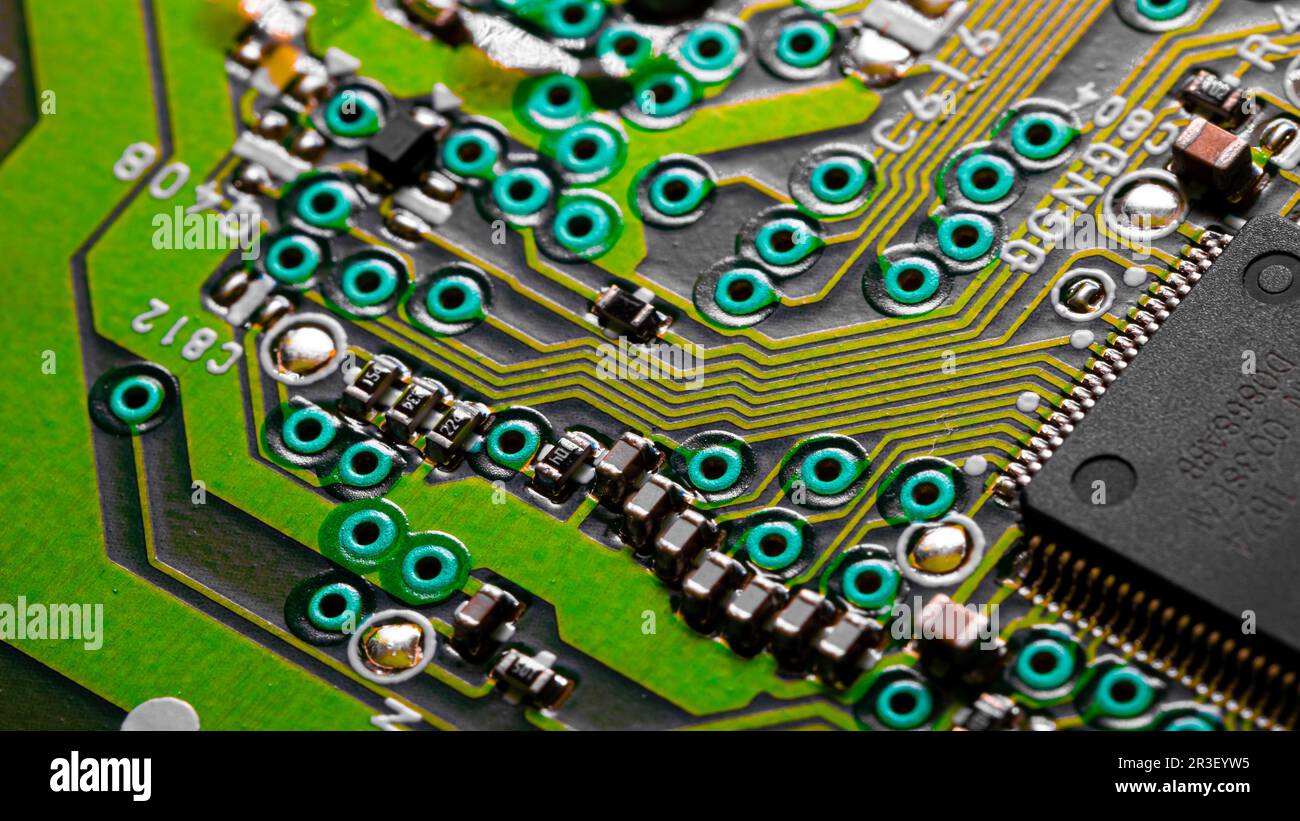 Macro Close up of printed wiring on PC circuit board Stock Photo - Alamy