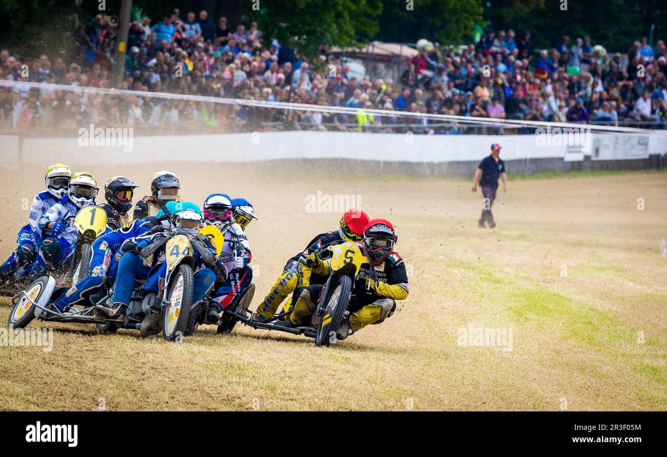 21 May 2023, Lower Saxony, Osnabrück: Motorcycle track sport riders ...