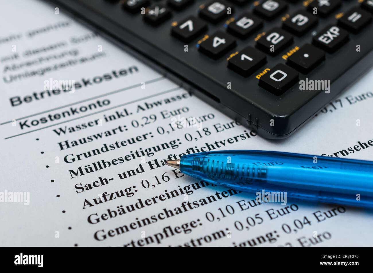 Statement of operating costs Stock Photo - Alamy