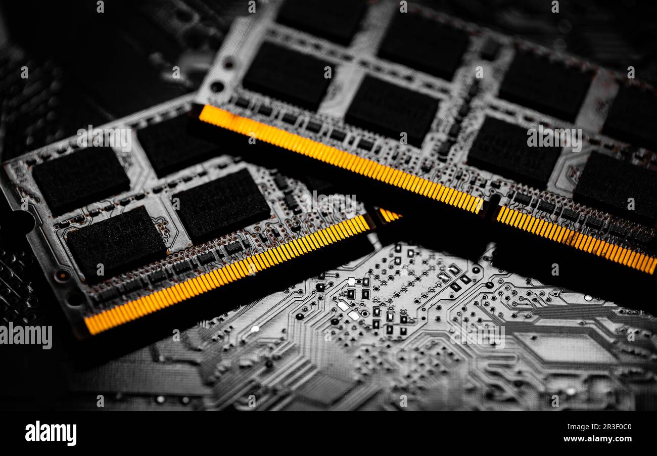 Macro Close up of computer RAM chip and motherboard Stock Photo - Alamy