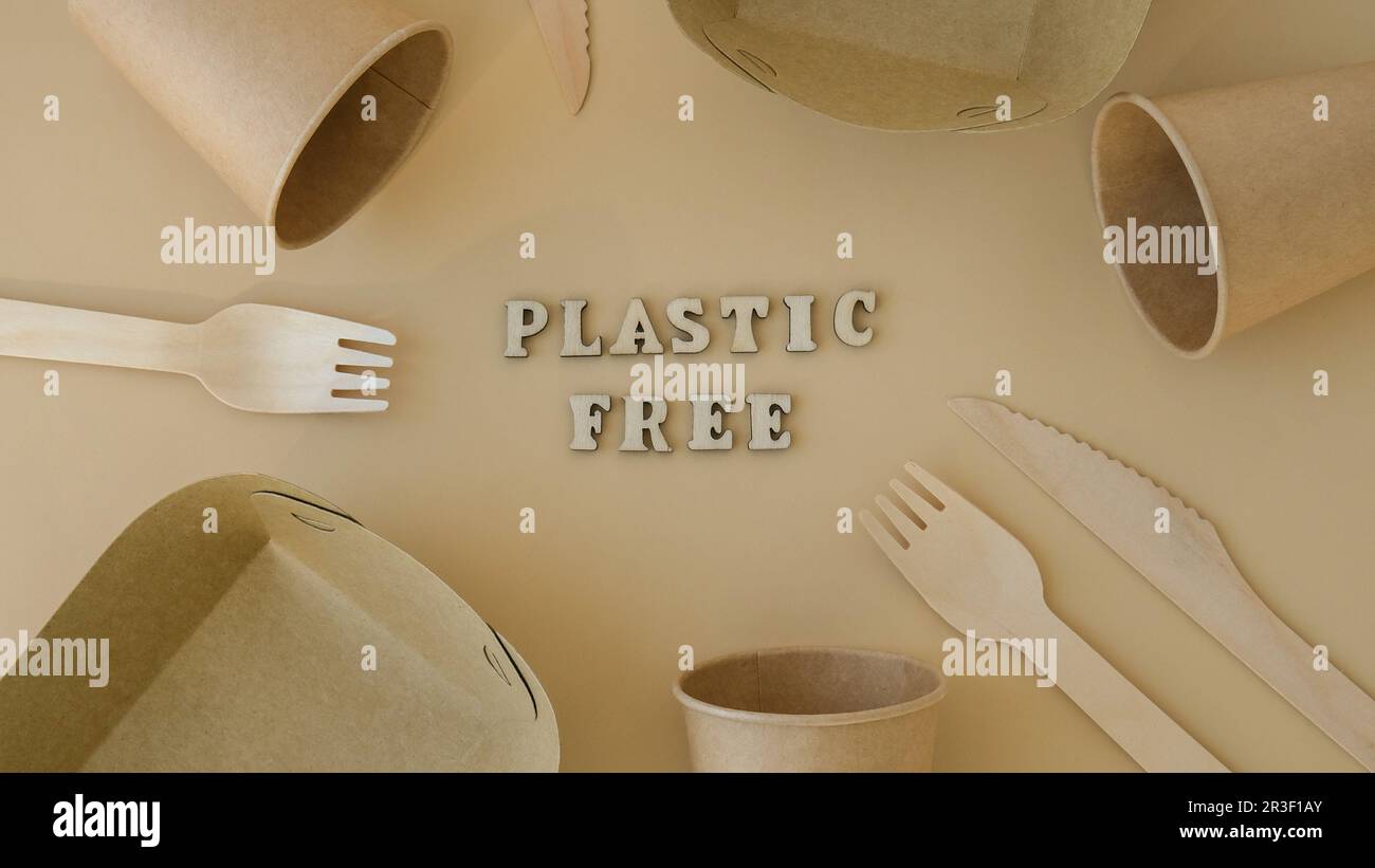 PLASTIC FREE text around Eco friendly, disposable, recyclable ...