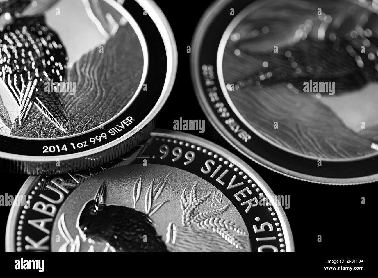 Close up of Silver Bullion Coin on a black mirror background Stock ...