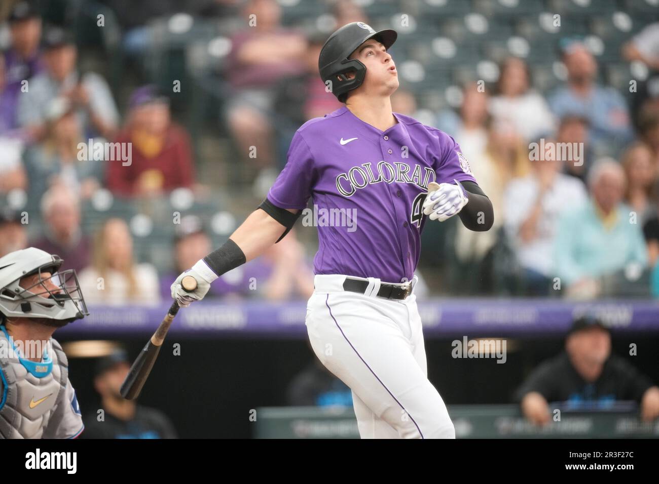Colorado Rockies right fielder Michael Toglia (4) in the second inning ...
