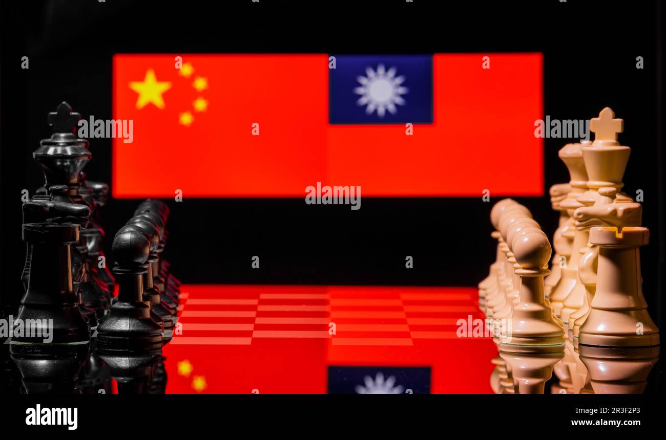 Conceptual image of war between China and Taiwan using chess pieces and national flags Stock ...