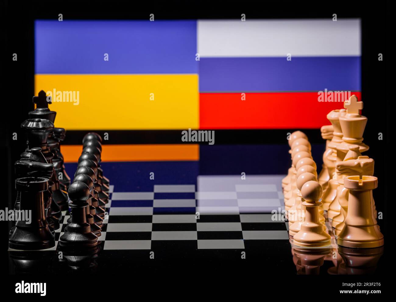 Conceptual image of war between Russia and Ukraine using chess pieces ...