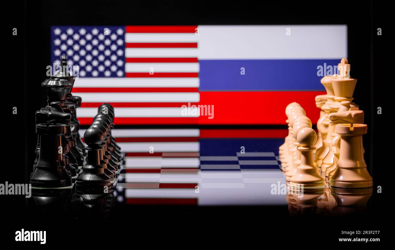 Conceptual image of war between United States and Russia using chess ...