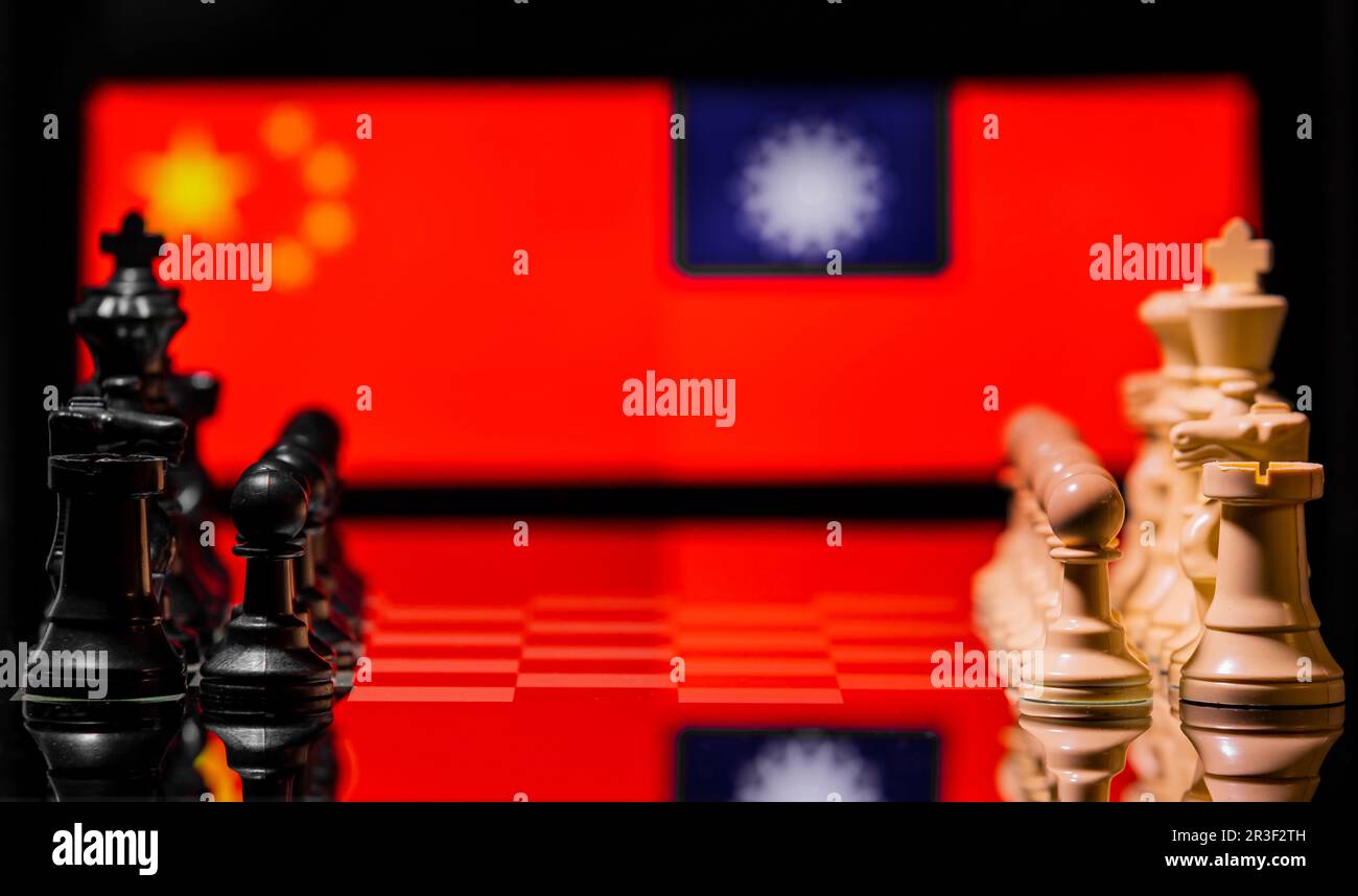 Conceptual image of war between China and Taiwan using chess pieces and national flags Stock ...
