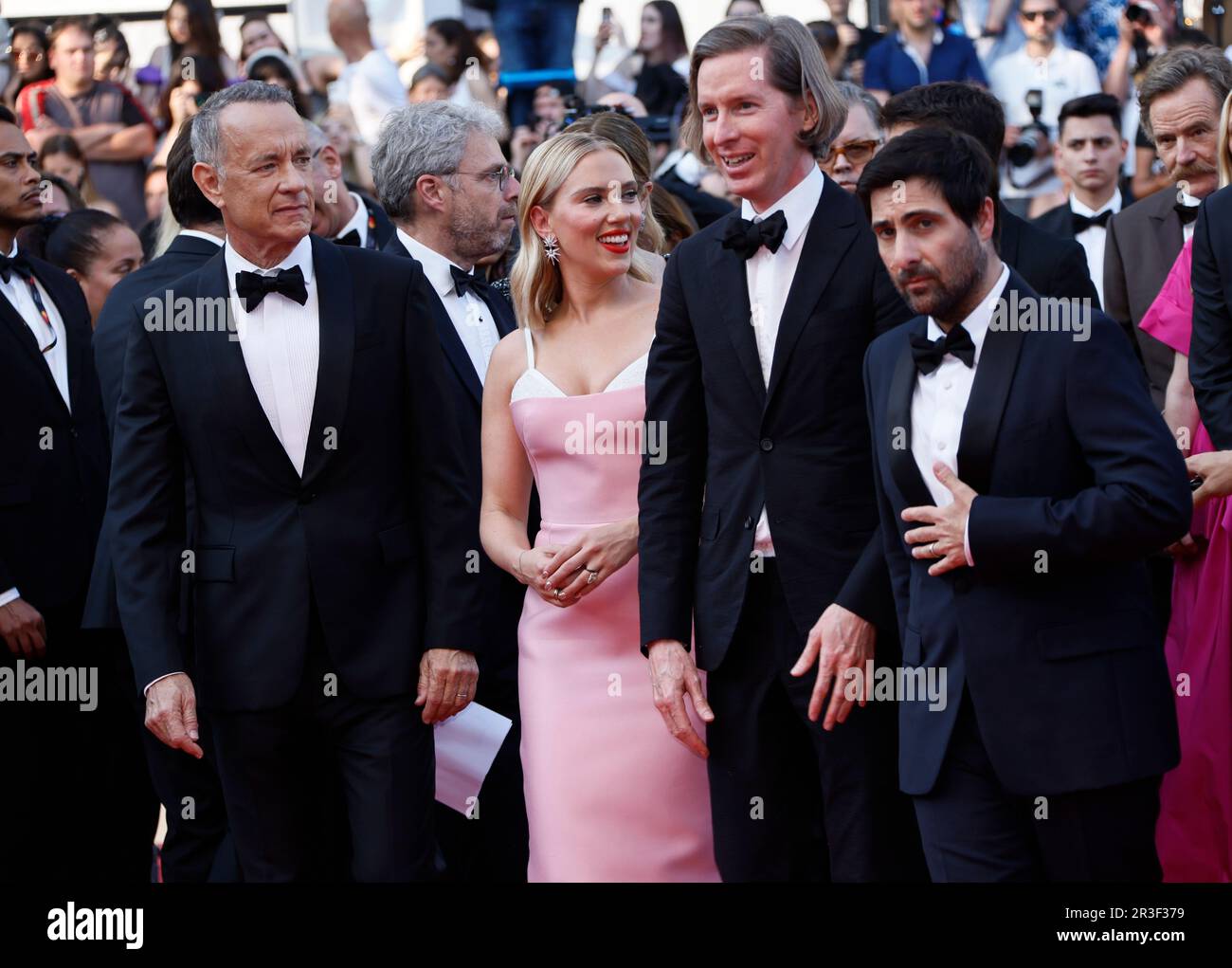 Tom Hanks, from left, Scarlett Johansson, director Wes Anderson, and Jason Schwartzman pose for ...
