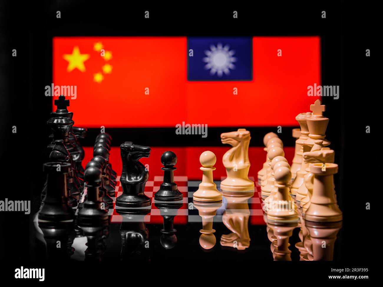 Conceptual image of war between China and Taiwan using chess pieces and ...