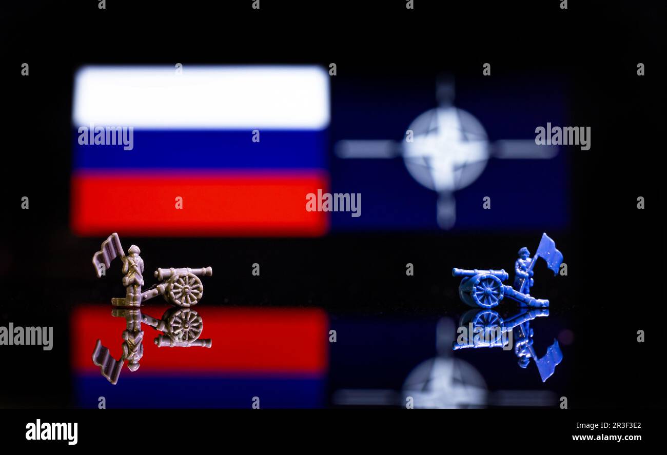 Conceptual image of war between Russia and NATO using toy soldiers and ...
