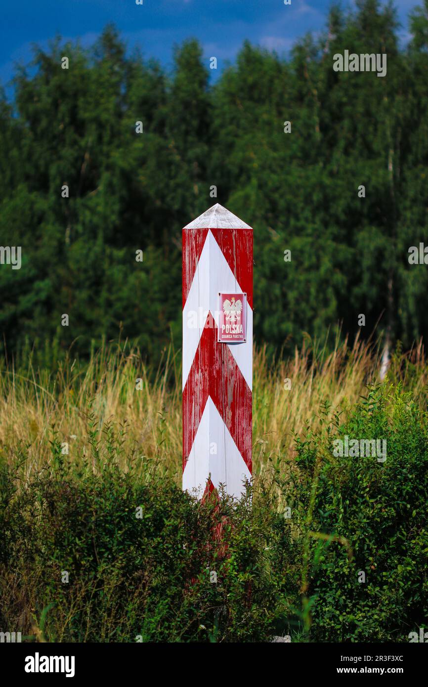 Polish border wooden post Stock Photo - Alamy