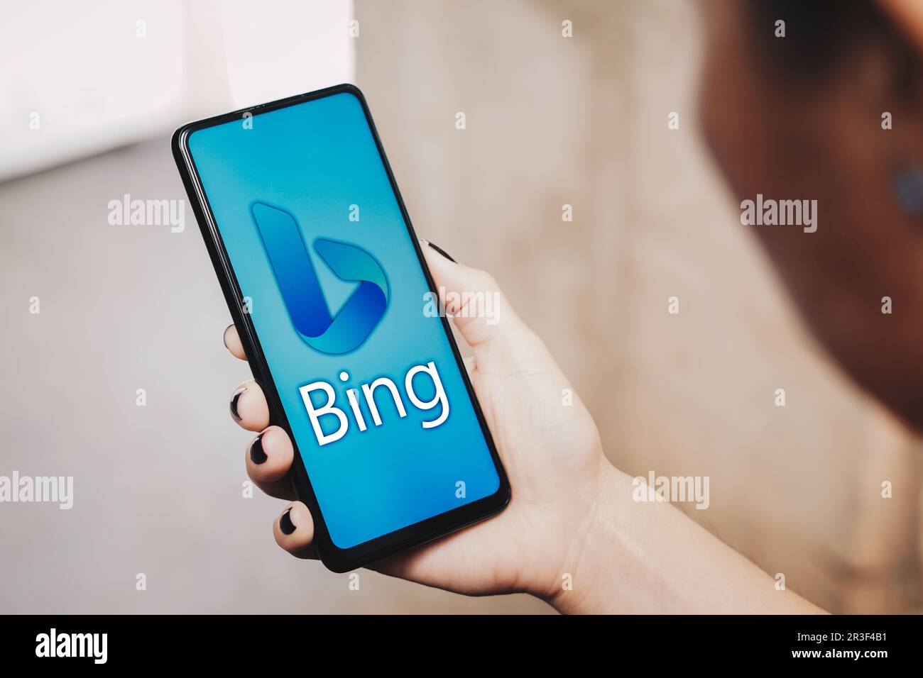 In this photo illustration, the Microsoft Bing logo is displayed on a ...