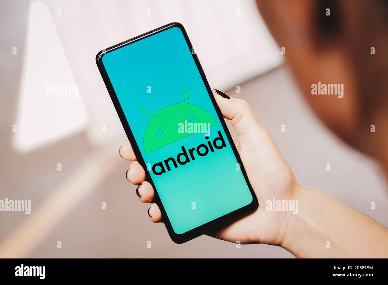 In this photo illustration, the Android logo is displayed on a ...