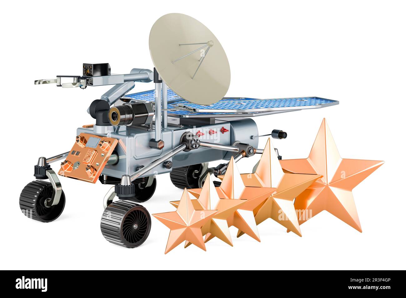 Planetary rover with five golden stars, 3D rendering isolated on white ...
