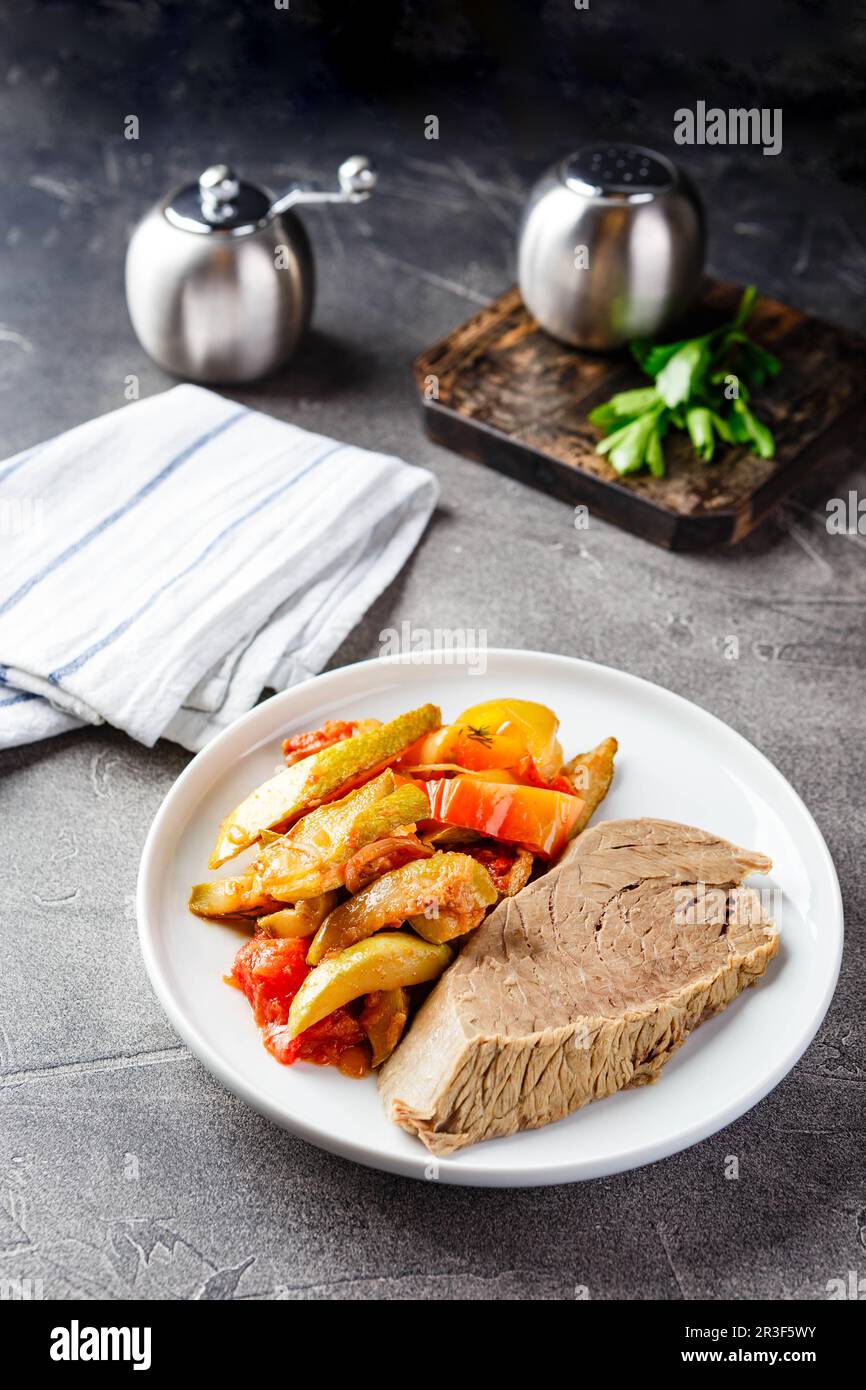Dinner table with different dishes, set menu for nutritious healthy ...