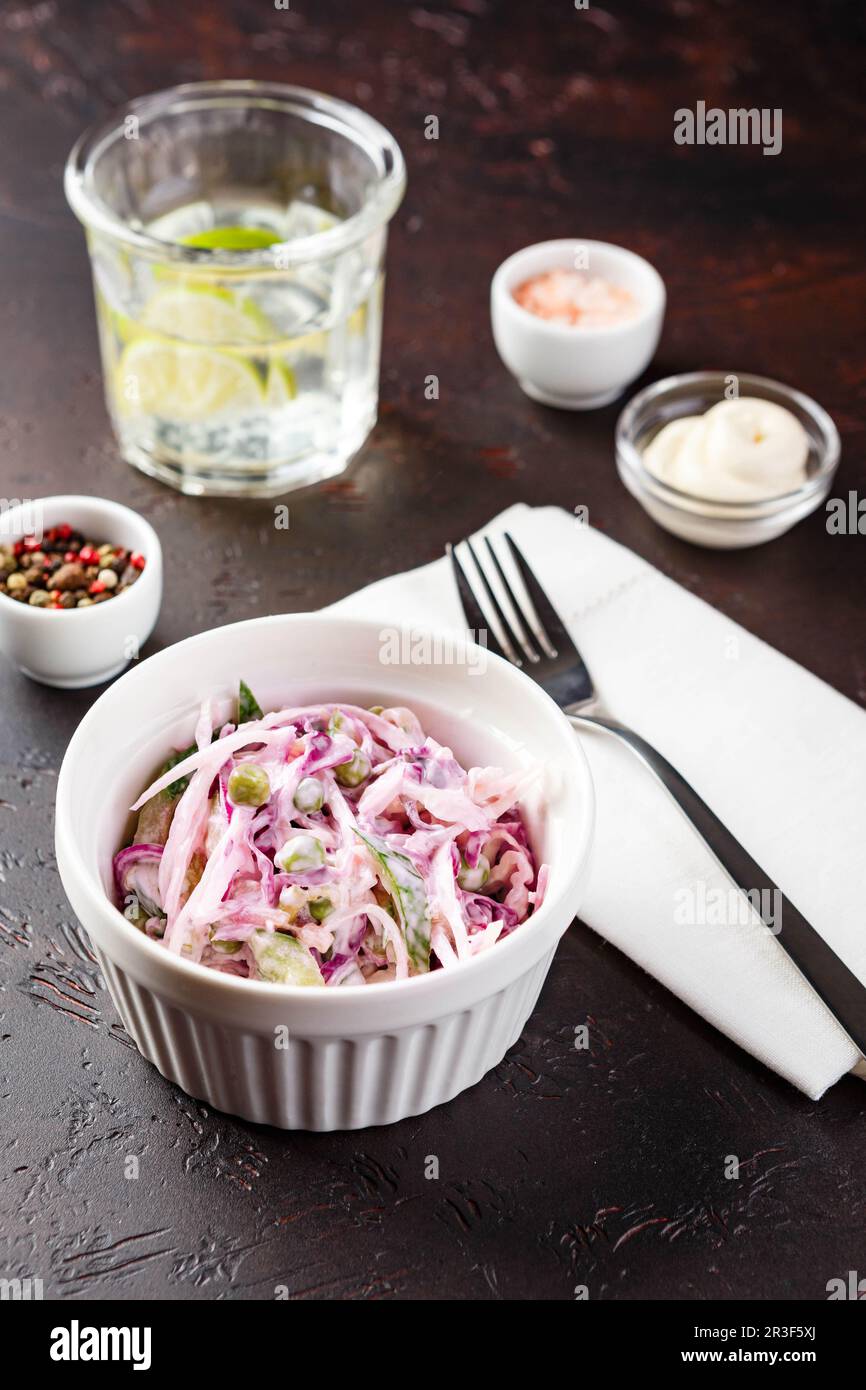 Dinner table with different dishes, set menu for nutritious healthy ...