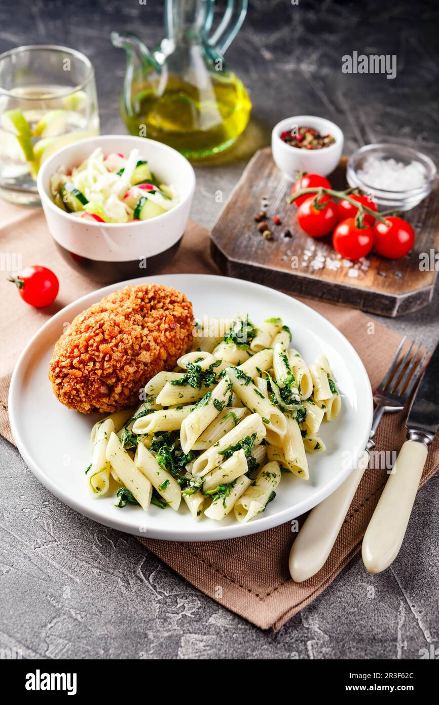 Dinner table with different dishes, set menu for nutritious healthy ...