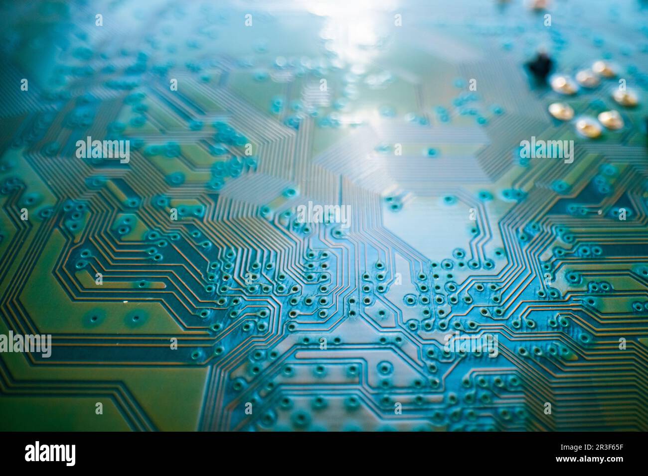 Technology background. High tech electronic circuit board background. Close-up macro electronic ...