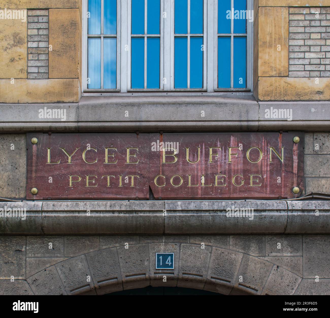 Paris, France - 03 20 2023 : Plaque at the entrance to the Buffon high ...