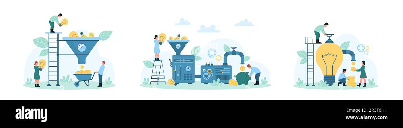 Implementation and monetization of ideas set vector illustration ... Implementation and monetization of ideas set vector illustration ...