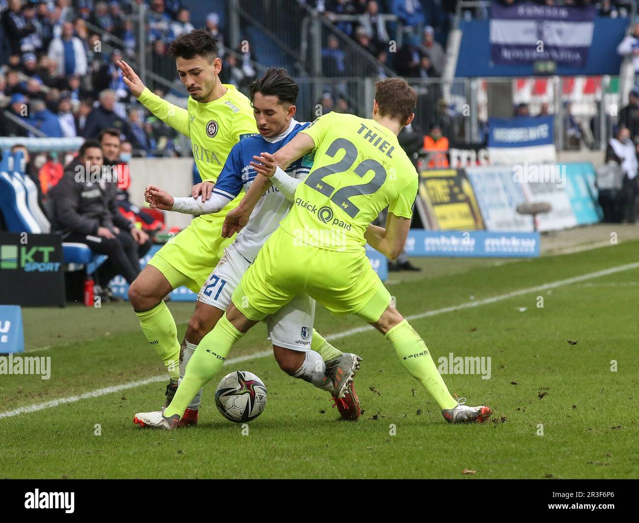 Duel Jason Ceka 1.FC Magdeburg with Maximilian Thiel SV Wehen Wiesbaden ...