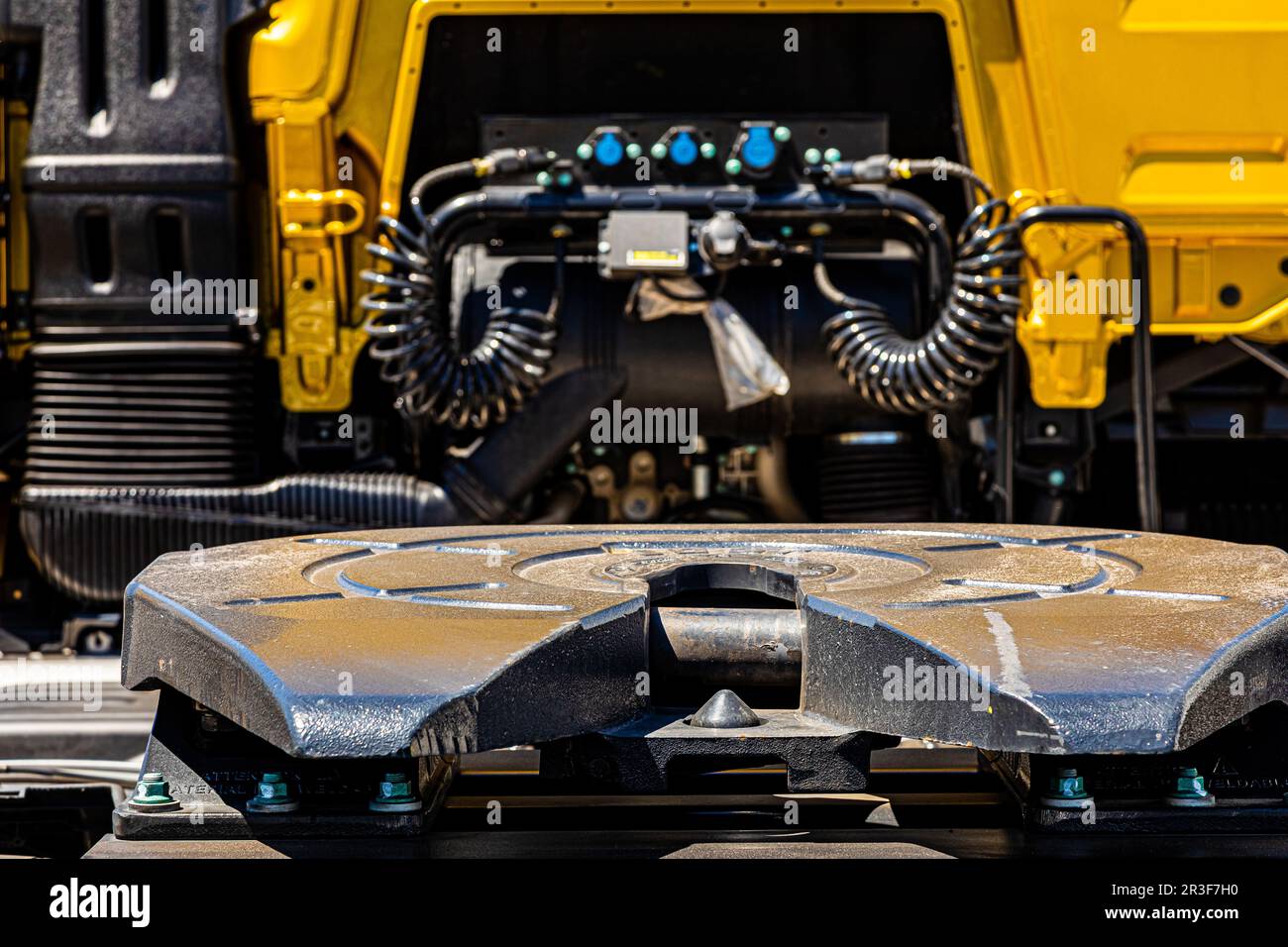 Spiral hose pipes on the rear of a semi truck tractor Stock Photo - Alamy