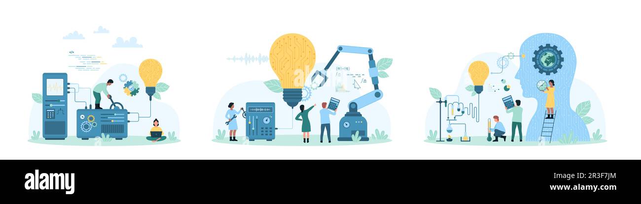 Technology innovation set vector illustration. Cartoon tiny people ...
