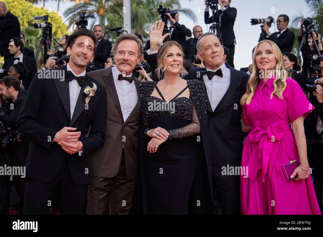 Adrien Brody, from left, Bryan Cranston, Rita Wilson, Tom Hanks and ...