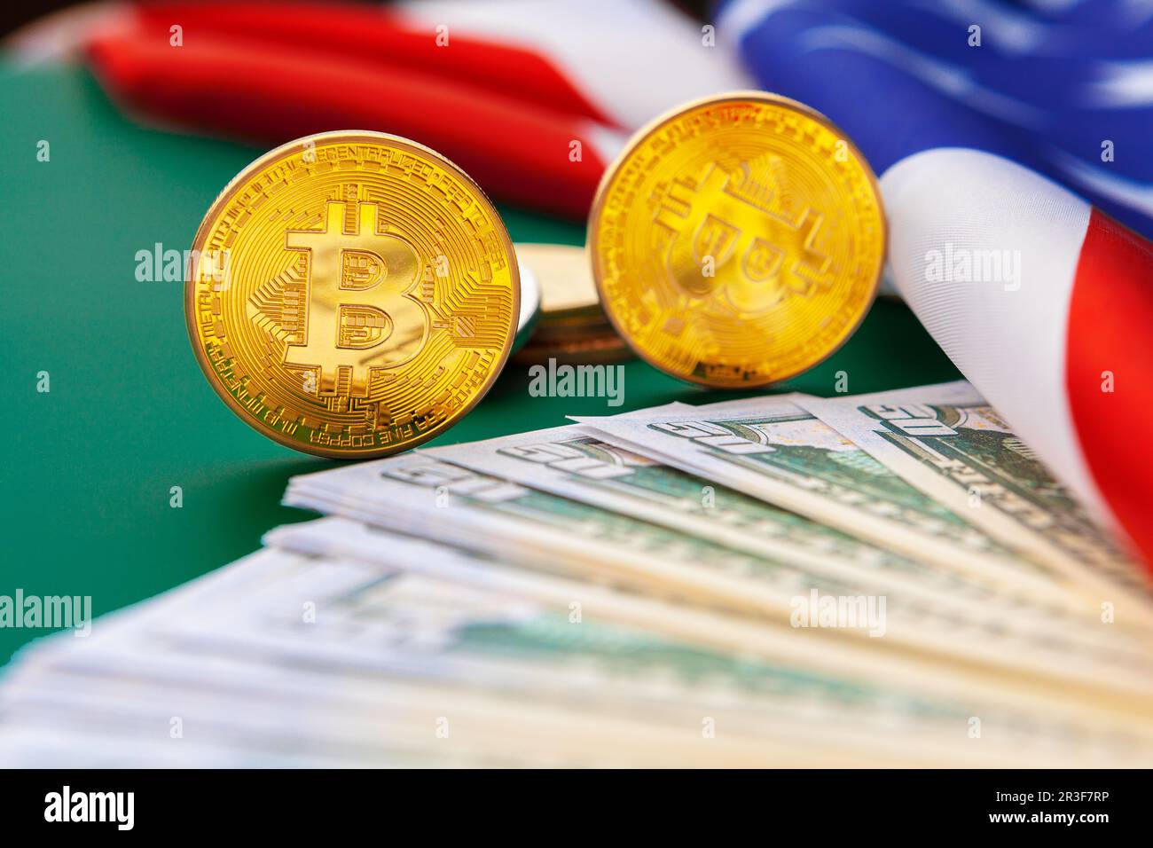 American flag background and bitcoin, new economy on the internet Stock ...