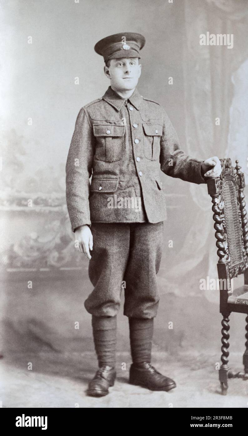 A First World War British soldier, a private in the Royal Sussex Regiment, taken in Worthing ...