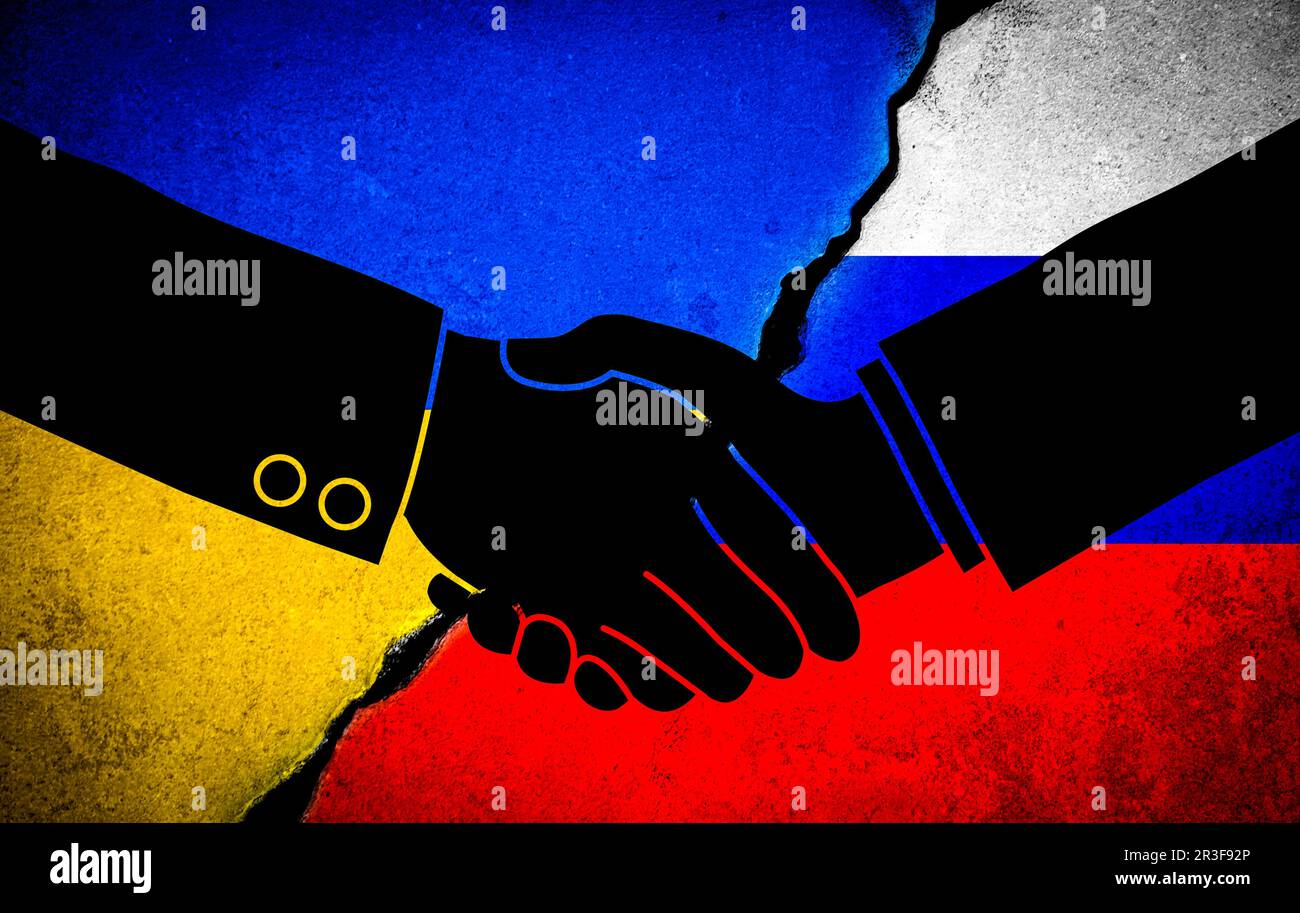 War between Russia and Ukraine with Silhouette handshake against ...