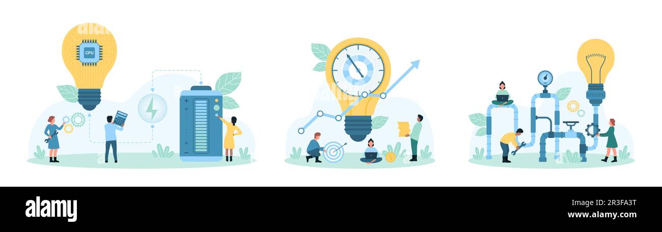 Idea generation and development process set vector illustration ...