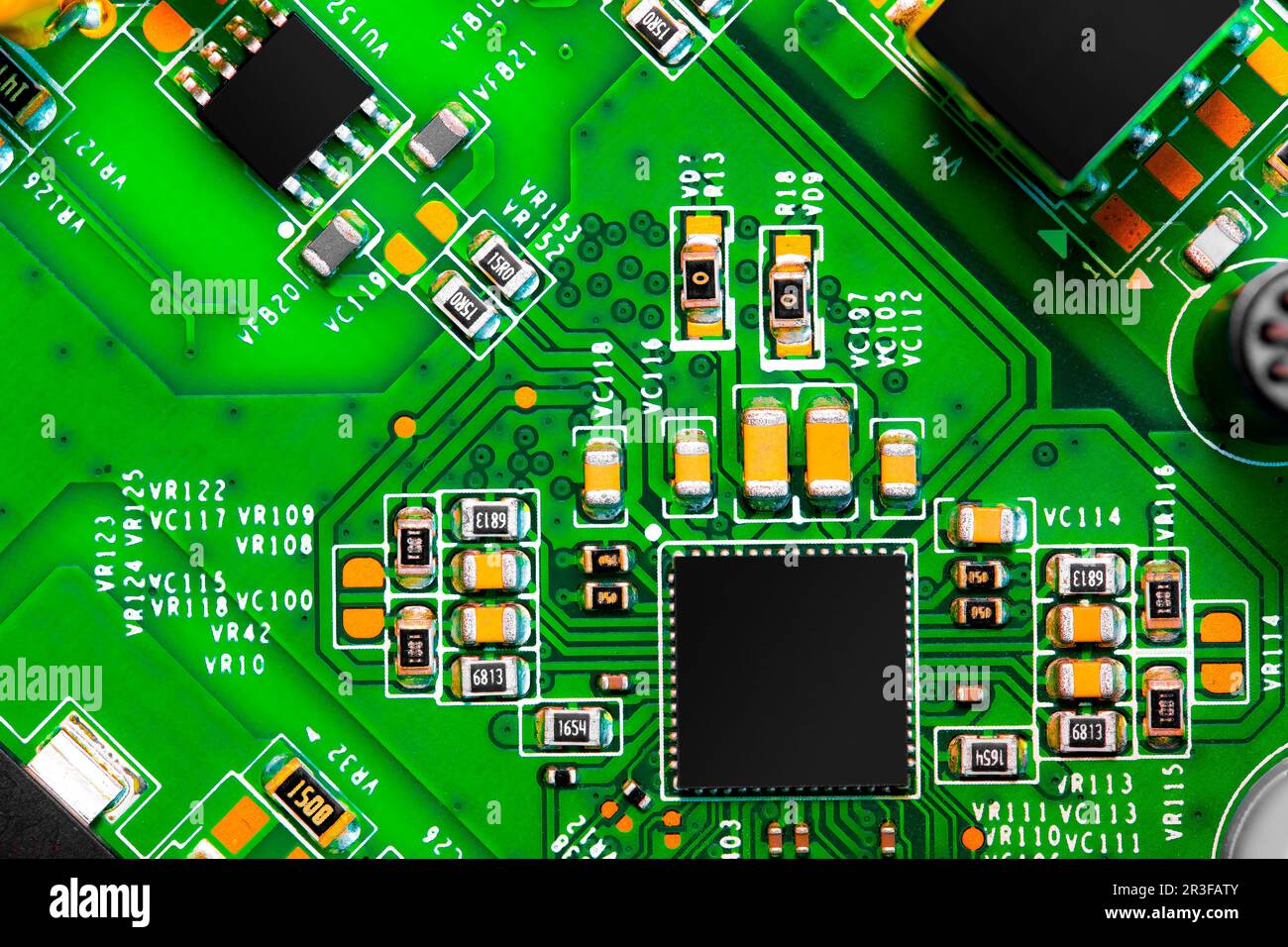 Close up of components and microchips on PC circuit board Stock Photo ...