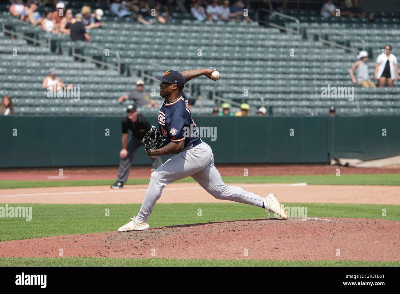 Salt Lake UT, USA. 21st May, 2023. Las Vegas pitcher Miguel Romero (19 ...