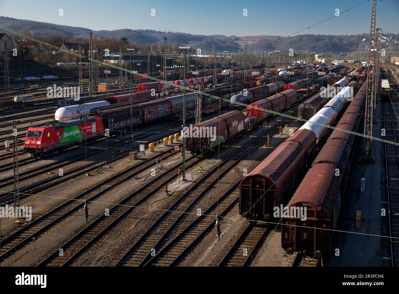 Train formation facility, marshalling yard, freight trains, Hagen, Ruhr ...