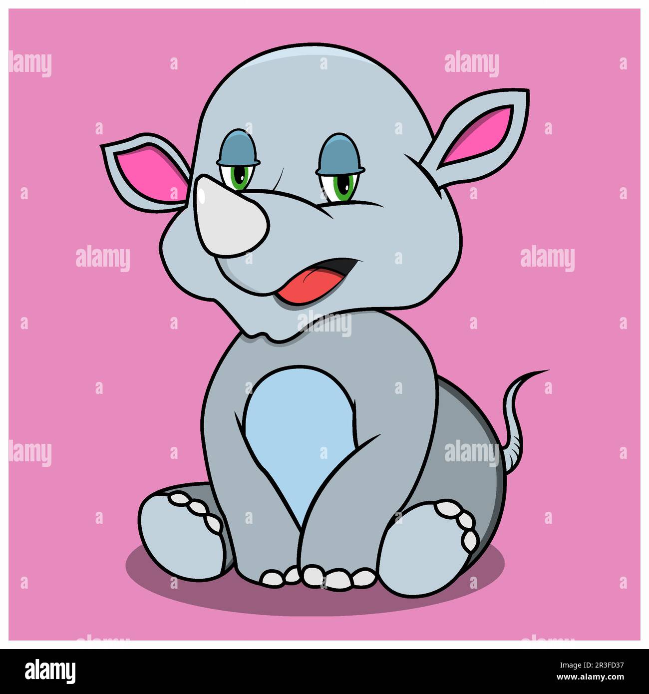 Character Rhinoceros With Relax Expression, Pink Colors Background ...