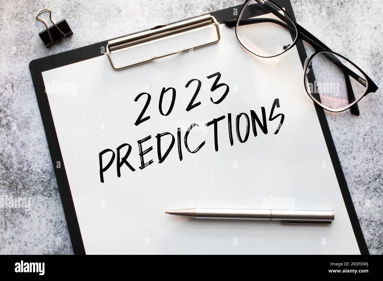 2023 Predictions expectations concept on wooden blocks on grey paper ...