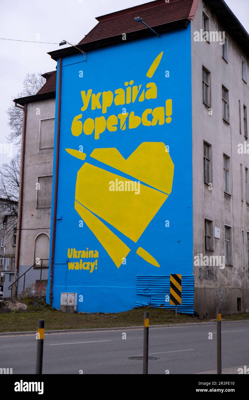 Gdansk Poland March 2022 UKRAINE FIGHTING text IN GRAFFITI with big ...