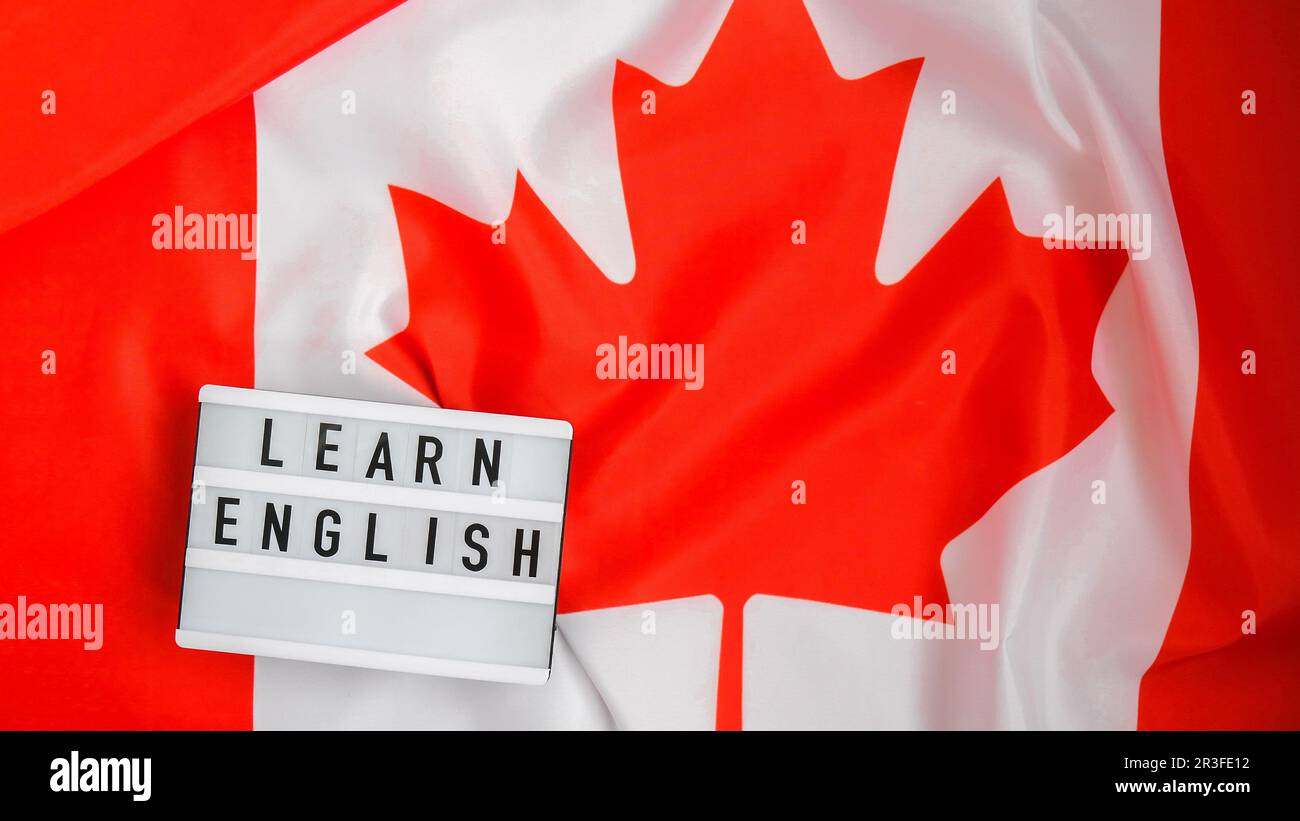 The National Flag of Canada. Lightbox with text LEARN ENGLISH Canadian ...