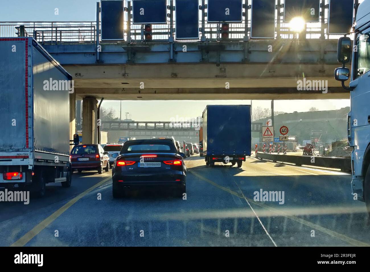 View from the car on the A7 highway, Hamburg, Germany, Europe Stock ...
