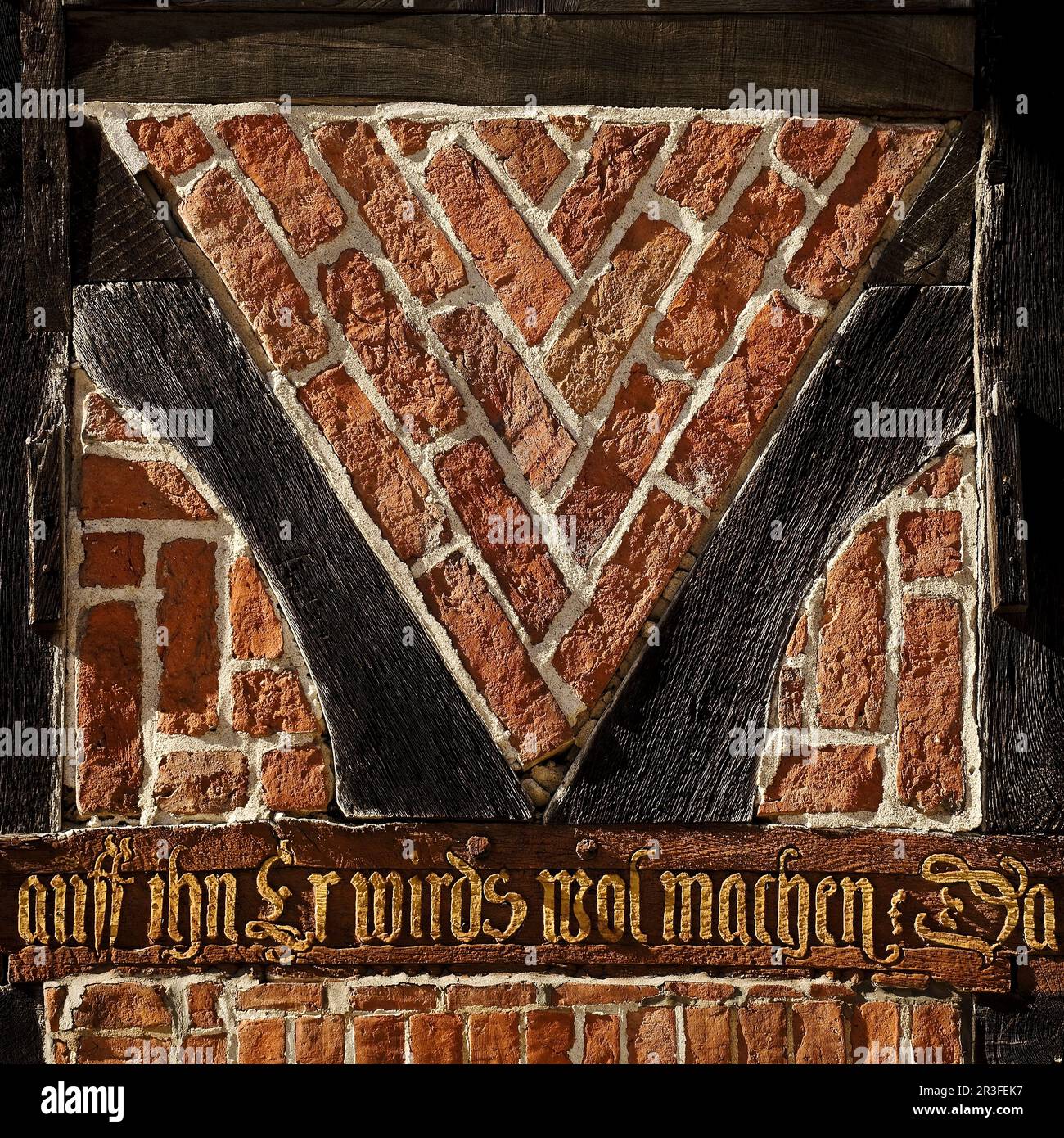 Wall detail, half-timbered house with decorated planks, old town ...