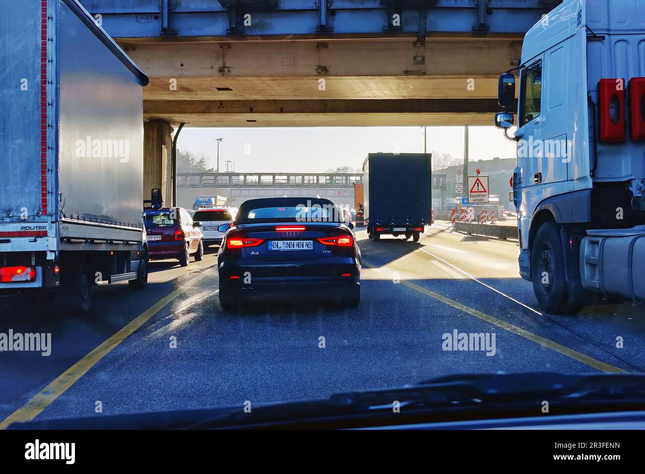 View from the car on the A7 highway, Hamburg, Germany, Europe Stock ...
