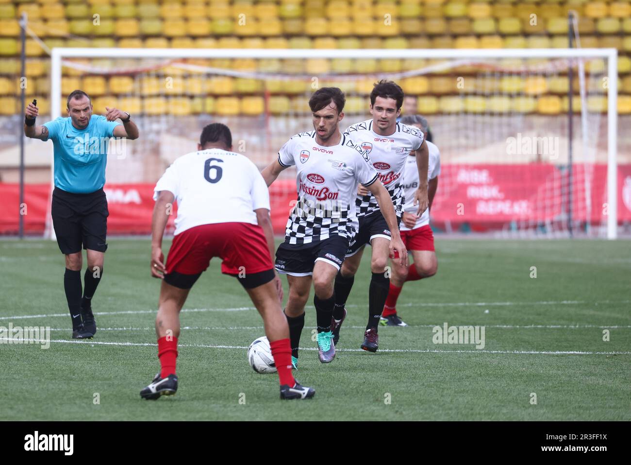 Pierre Gasly of Alpine and Charles Leclerc of Ferrari play a charity ...