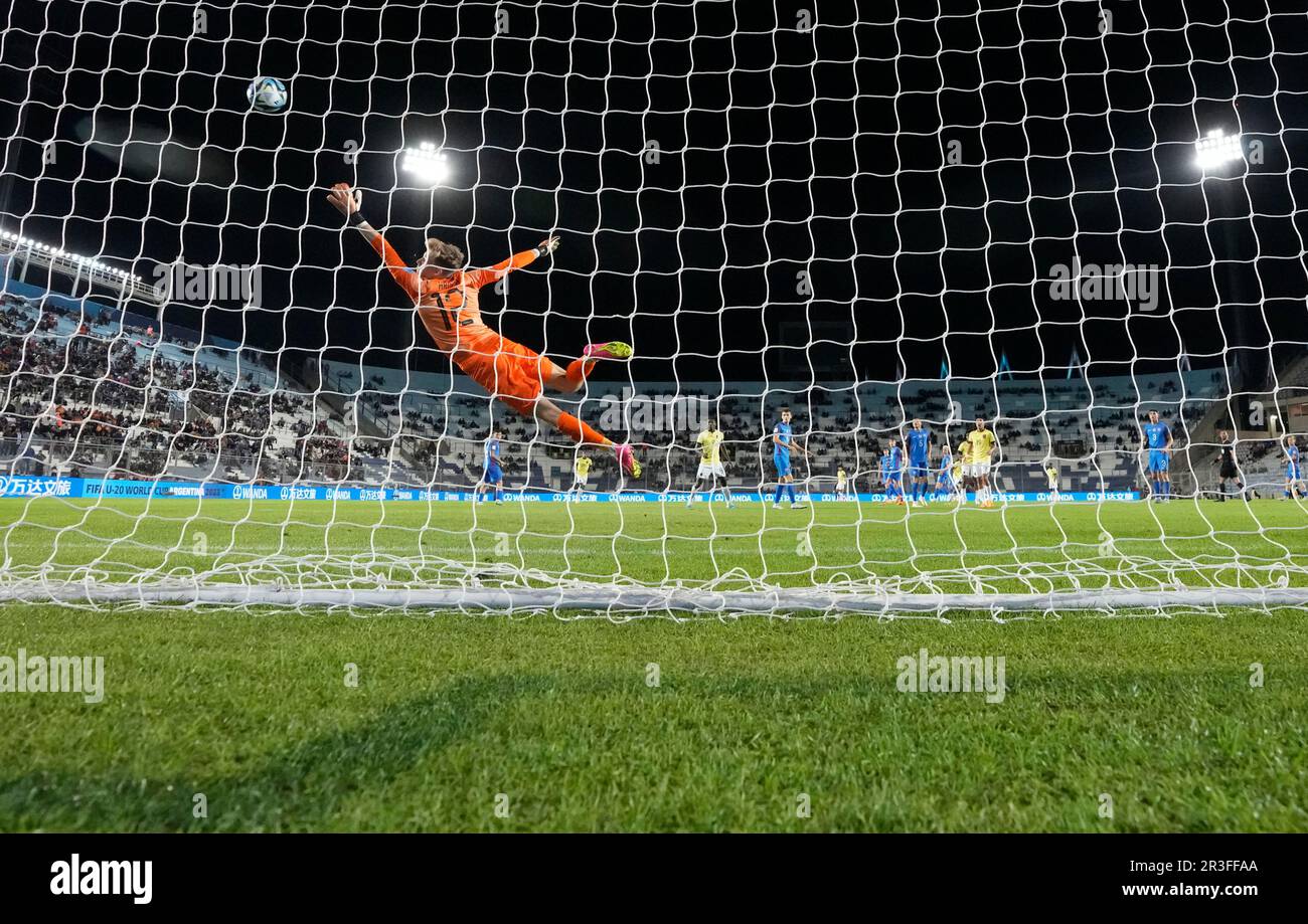 Slovakia's goalkeeper Adam Hrdina attempts to stop Ecuador's second ...