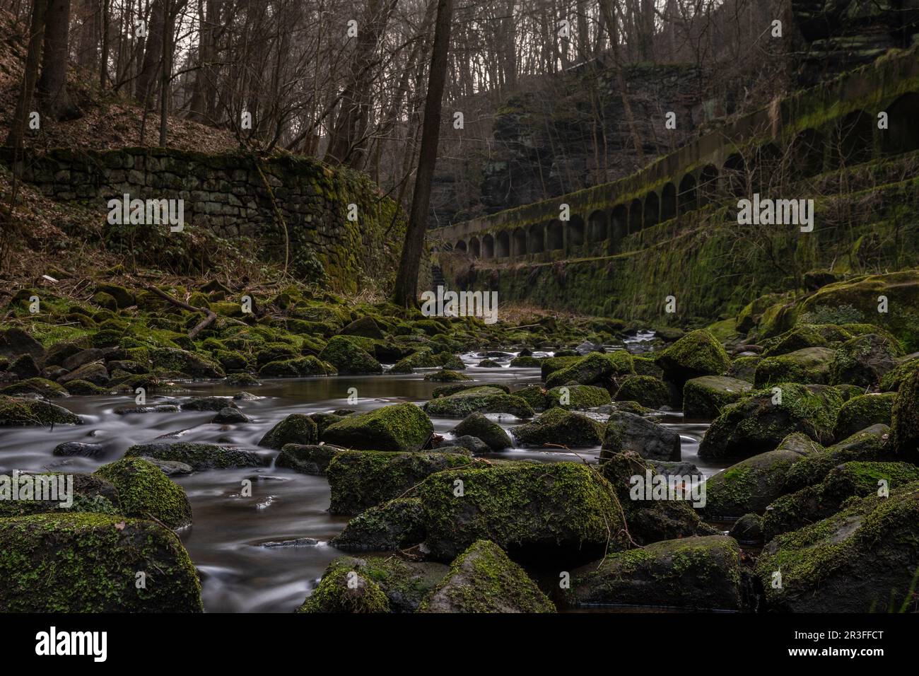 The Lohmener Klamm with the historic hydroelectric power station Stock ...