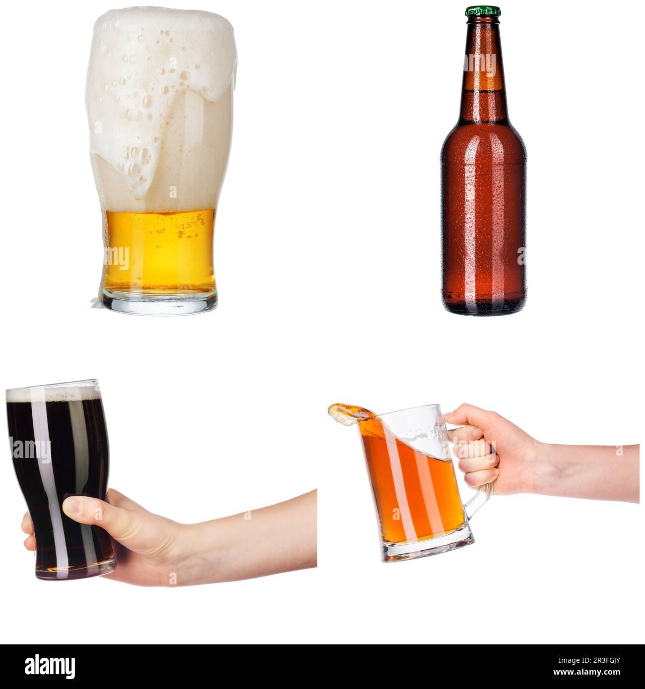 Different types of beer in glasses and bottles, isolated on white Stock ...