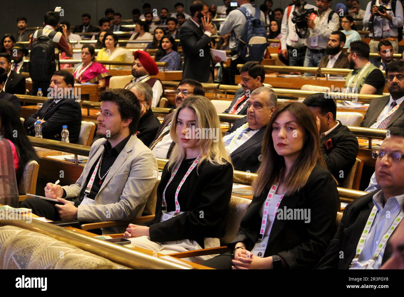 Srinagar, India. 23rd May, 2023. Delegates attend a G20 tourism meeting ...